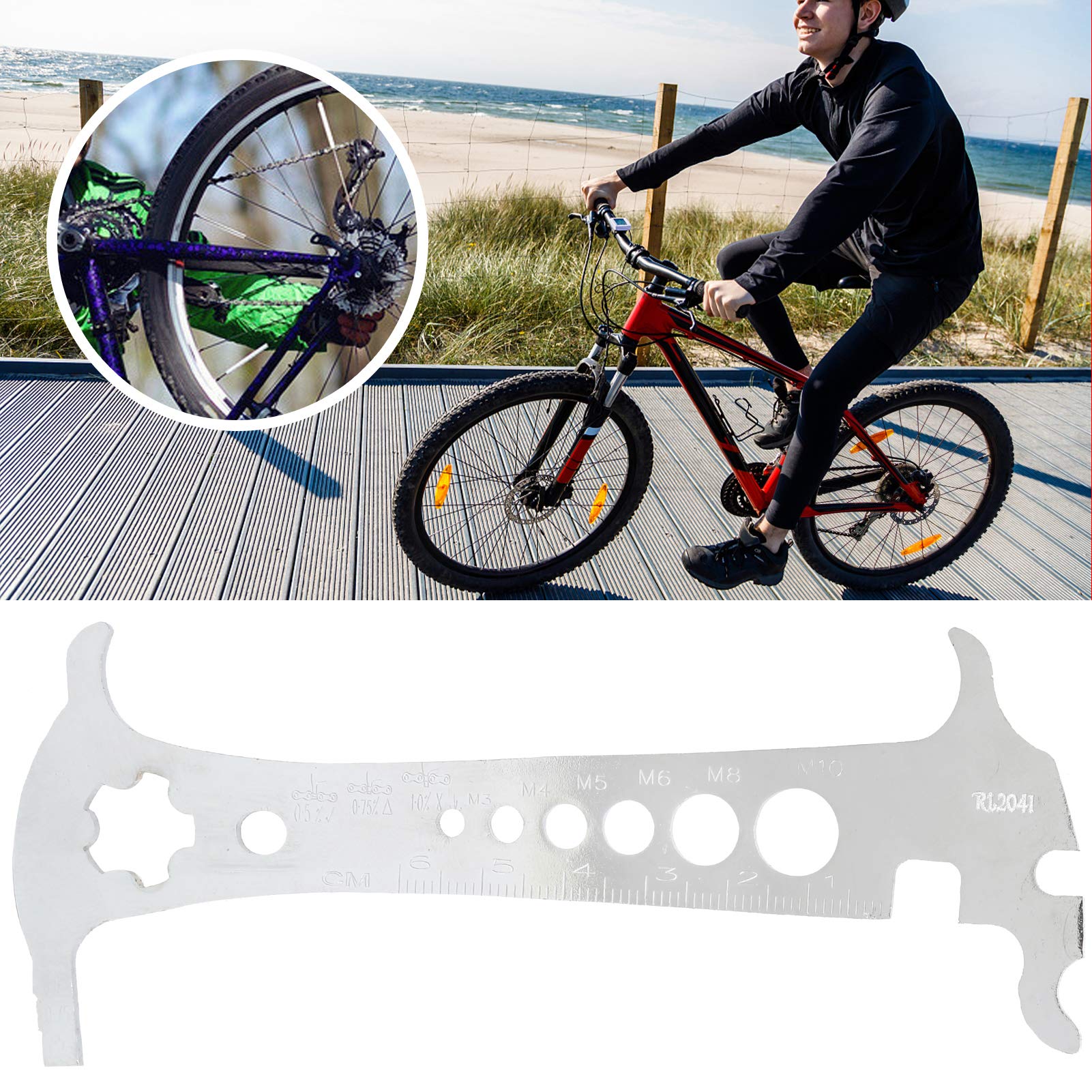 Bicycle Chain Checker 6 in 1 Multifunctional Bicycle Chain Wear Indicator Checker Measuring Ruler Tool Chain Hook Measuring Tool for Mountain and Road Bikes Folding Bicycle