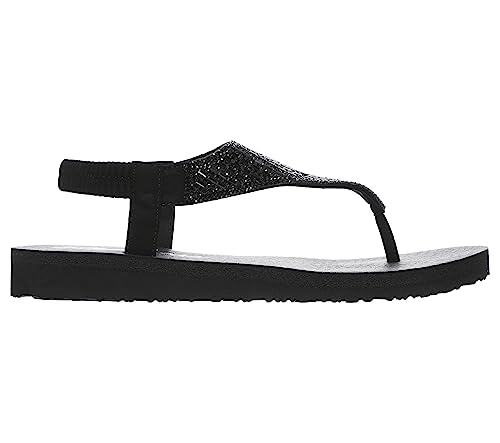 Skechers Cali Women's Meditation-Rock Crown Flat Sandal,black/black,6 M US