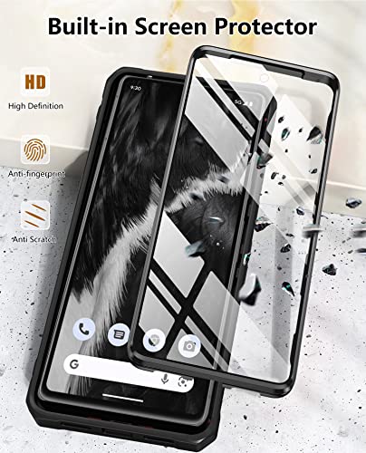 FNTCASE for Google Pixel 7 Case: Built-in Screen Protector & Kickstand | Extra Front Frame | Full-Body Dual Layer Rugged Belt-Clip Holster | Military Shockproof Cell Phone Protective Cover 5G - Black