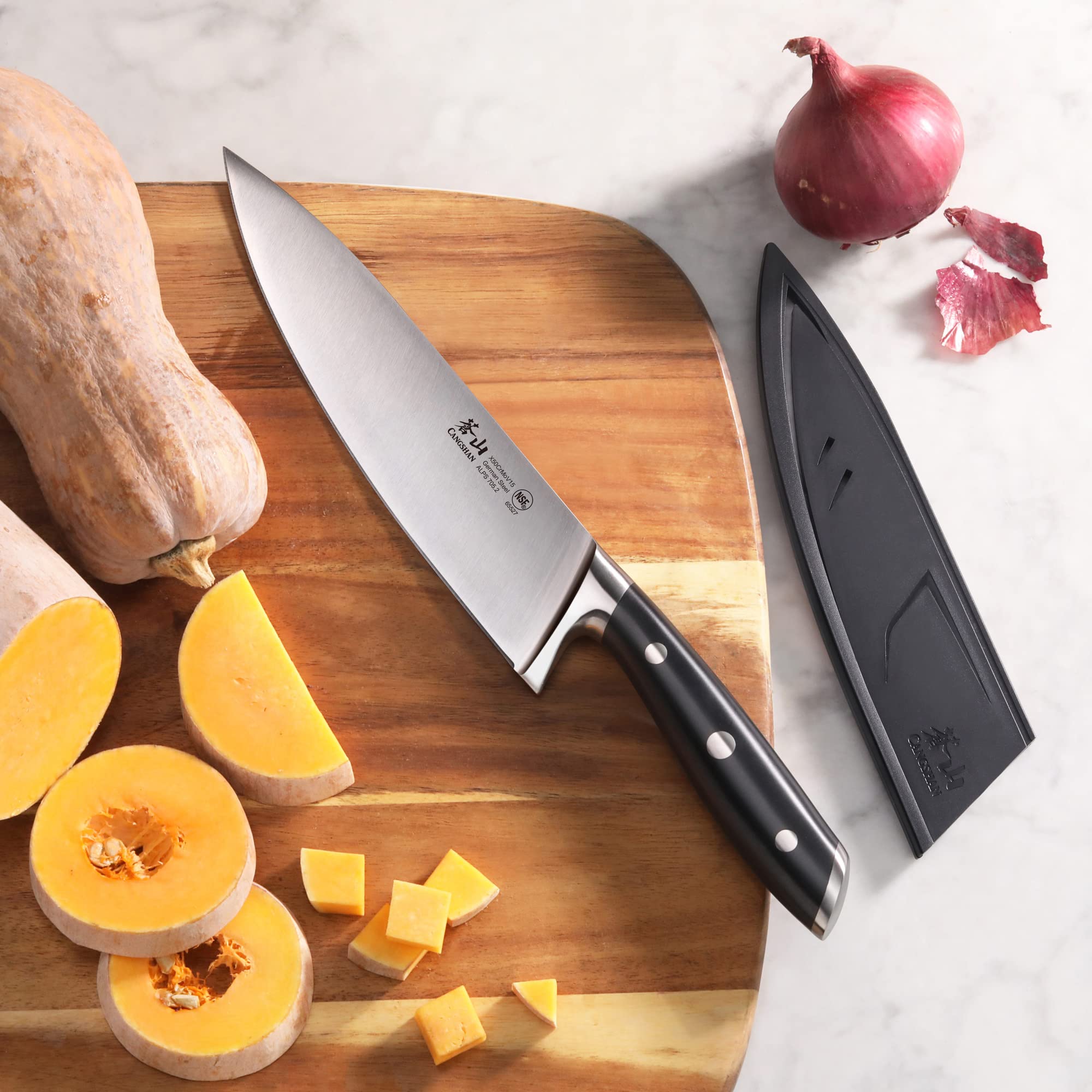 Cangshan ALPS Series 502735 German Steel Forged 8-inch Chef's Knife with Sheath, Black