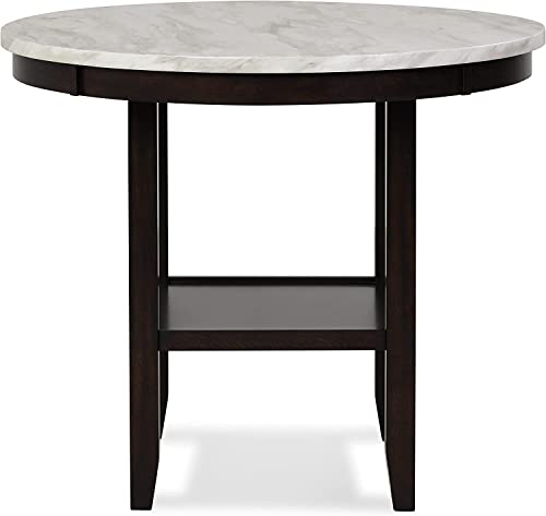 New Classic Furniture Celeste 5-Piece Faux Marble Round Counter Set with 1 Table and 4 Chairs, 42-Inch, Blue