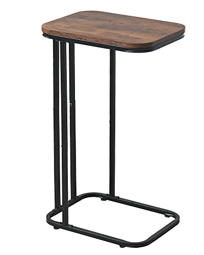 KJGKK C Shaped End Table, 26.6 inches High Side Table for Couch Sofa Bed, Tv Tray, for Living Room, Bedroom, Small Spaces, Metal Frame, Industrial, Rustic Brown & Black