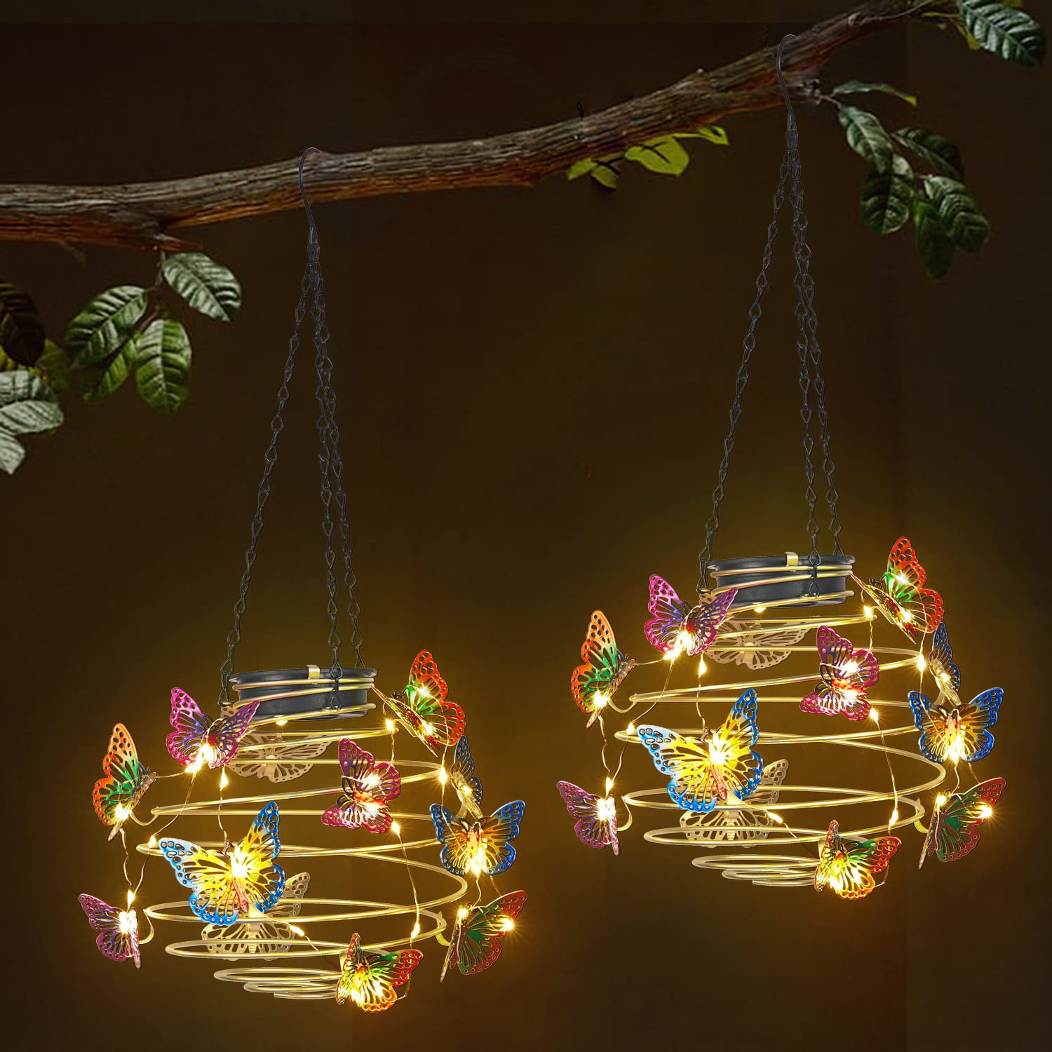 Newinhome 2 Pack Hanging Solar Lights Metal Peacock Garden Table Decor, Outdoor Waterproof Peacock Decorative Solar Lantern for Yard Lawn Patio Backyard Countryard