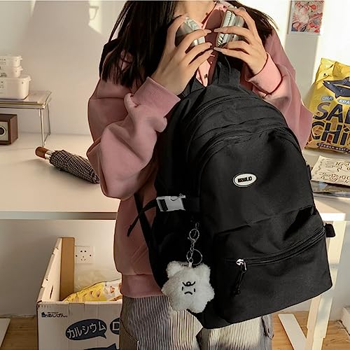 eaonitu Kawaii Backpack with Cute Plush Pendant Aesthetic Casual Travel Work Backpack 36 to 55L (Black)