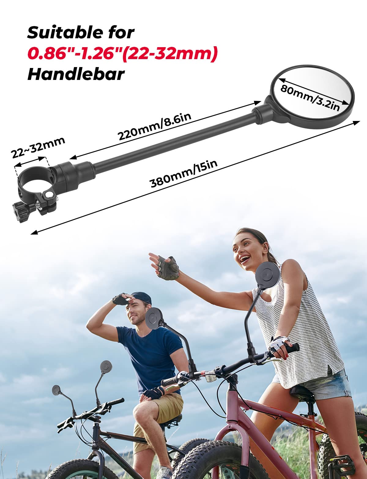 Bike Mirror Round Bicycle Rearview mirror Adjustable Handlebar Mount (Upgraded 3 Pcs)