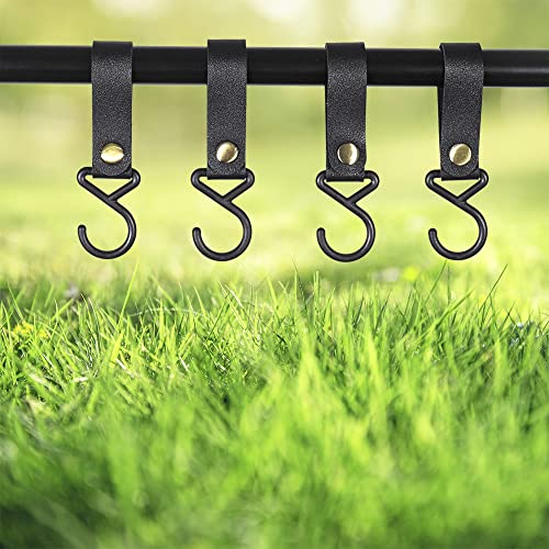 MolonButterfly Multipurpose Leather S Hooks for Hanging - Kitchen Organization, Utensils Hanger, Camping Gear Organizer - Pack of 4, Sturdy and Compact, Black