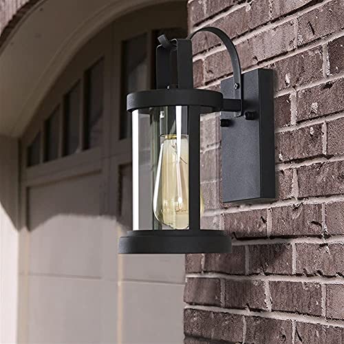 Rustic Farmhouse Wall Lanterns Outdoor Waterproof Wall Sconce Exterior Wall Mount Black Porch Light with Clear Glass Shade for Home Patio Garden Garage Lighting