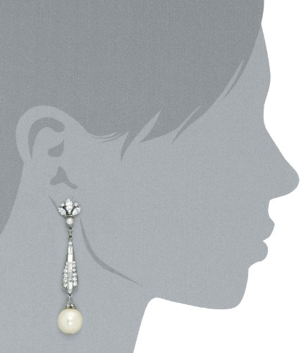 Ben-Amun Antique Silver Long Drop Earrings, Swarovski Crystal, Art Deco, Zirconia Rhinestone Pearl, Legendary Collection