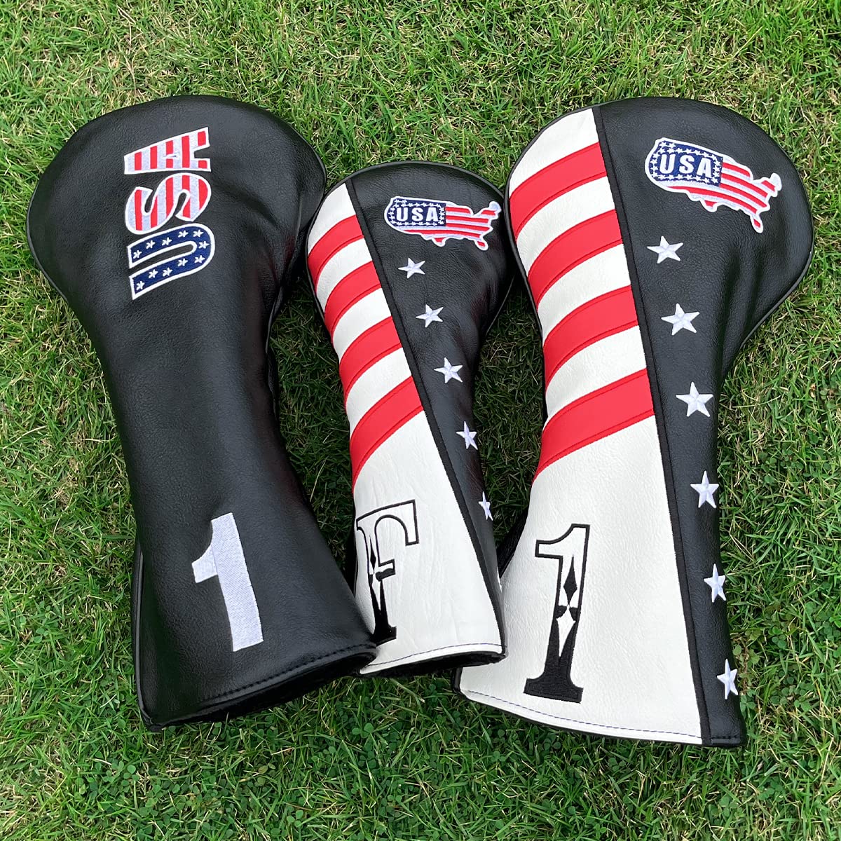 Buker Golf Driver Head Covers Golf Club Headcvoers for Driver USA Flag Typed Golf Driver Cover Premium Leather Golf Headcovers fits All Drivers, Black