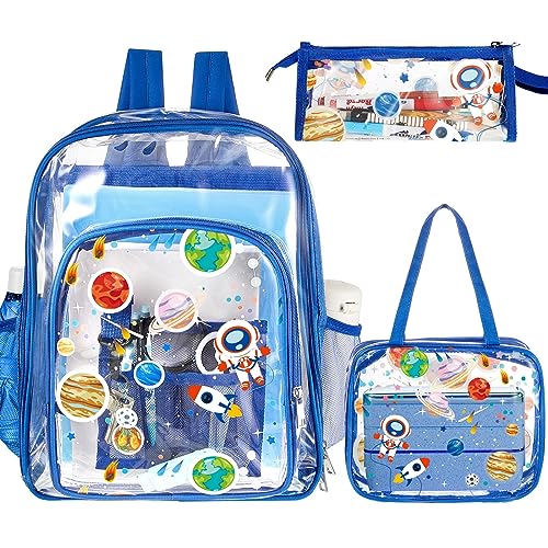 Eccliy Clear Backpack Stadium Approved Backpack 3 School Backpack for Girls Boys Christmas Clear Backpack Girls Boys Backpack (Blue, Astronaut)