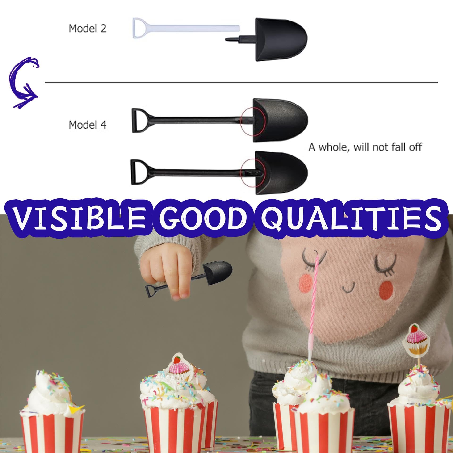 OaaXbbECco Novelty Mini Shovel Shape Spoons Cute Disposable Plastic Dessert Spoons (100)