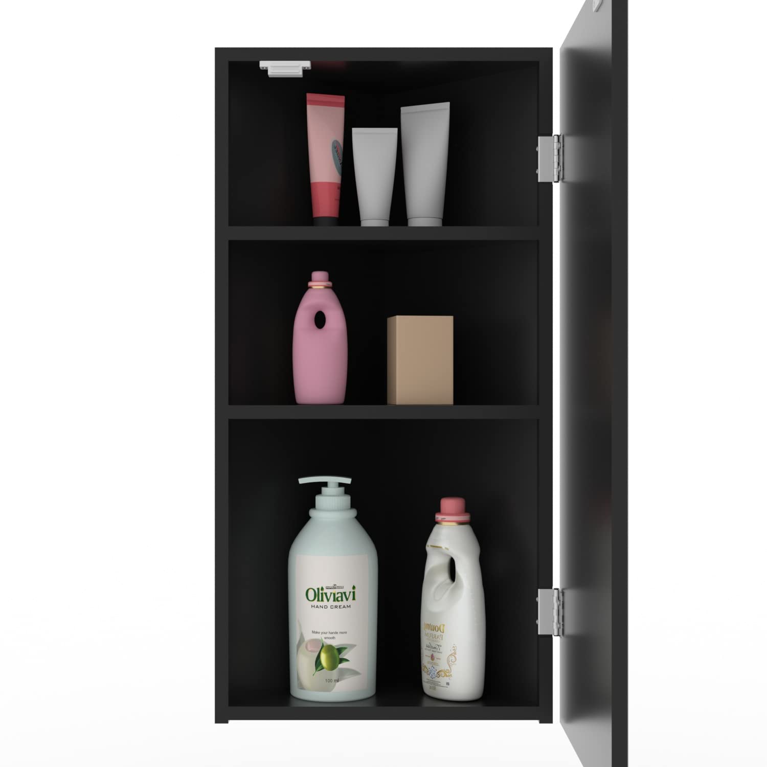 eclife 24" Bathroom Corner Medicine Cabinet W/Mirror, Single Door Bathroom Black Wall Mount Mirror Cabinet, Hanging Triple Shelf Storage Cabinet Opens Left to Right