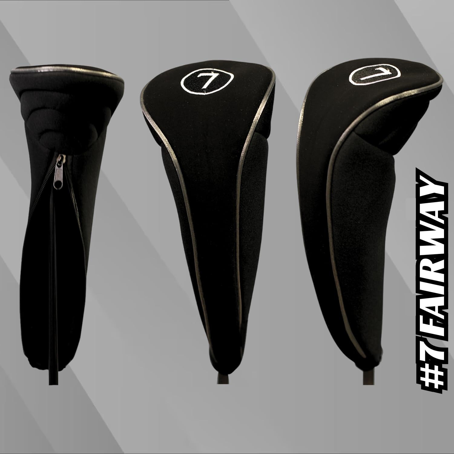 Black Golf Zipper Head Cover #7 Fairway Wood Metal Headcover Traditional Plain Protective Cover Fits All Fairway Golf Clubs for Golfing Buddies