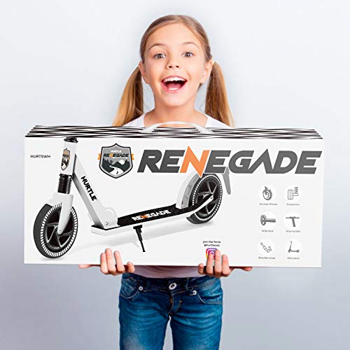 Hurtle Adult Kick Scooter - Folding, Adjustable T-Bar Handlebar, 8 Inch Smooth Gliding Wheels, White