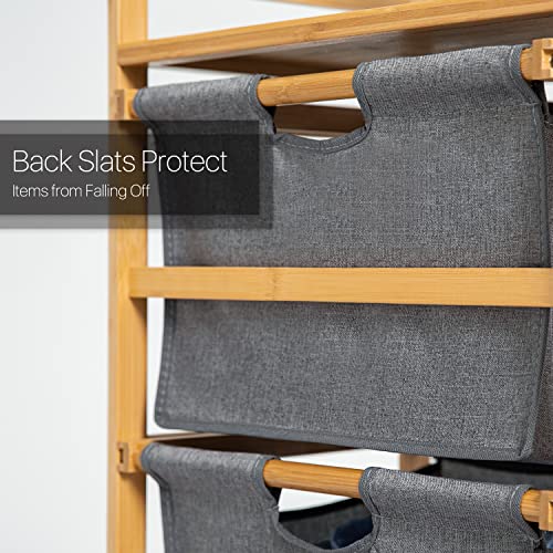MoNiBloom Bamboo Organizer Clothing Storage Shelf with 4 Part Compartment Sorter Baskets Fabric Removable Clothes Drawers for Bedroom Laundry Living Room, Grey