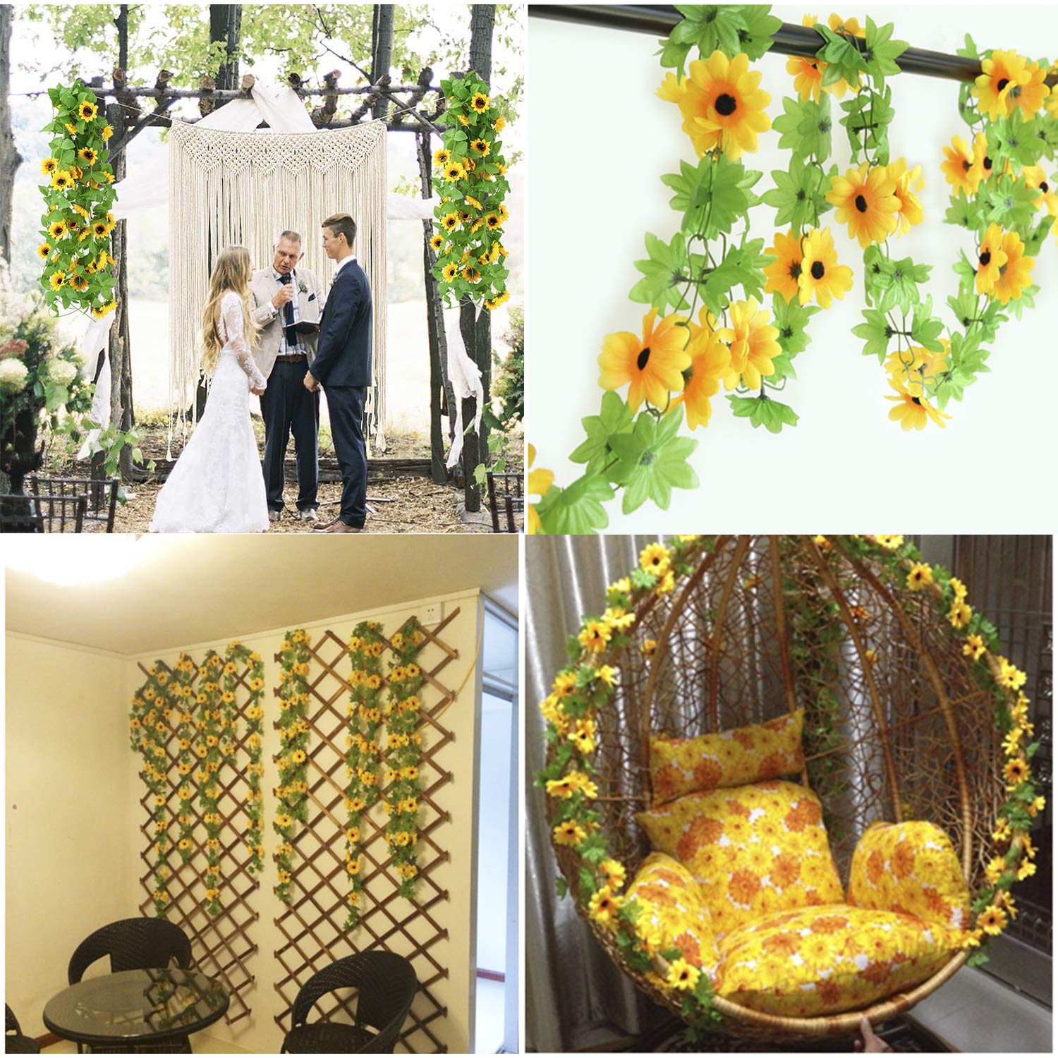 OUTLEE 4 Pack Artificial Sunflower Garland Faux Silk Sunflower Vines with 12 Flower Heads 8 ft Long for Home Garden Wedding Party Decor