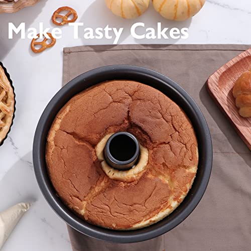HONGBAKE Angel Food Cake Pan with Removable Bottom, 10 Inch Tube Pan, Nonstick Pound Cake Pans for Baking, Chiffon Cake Mold, 16-Cup, Heavy Duty - Dark Grey