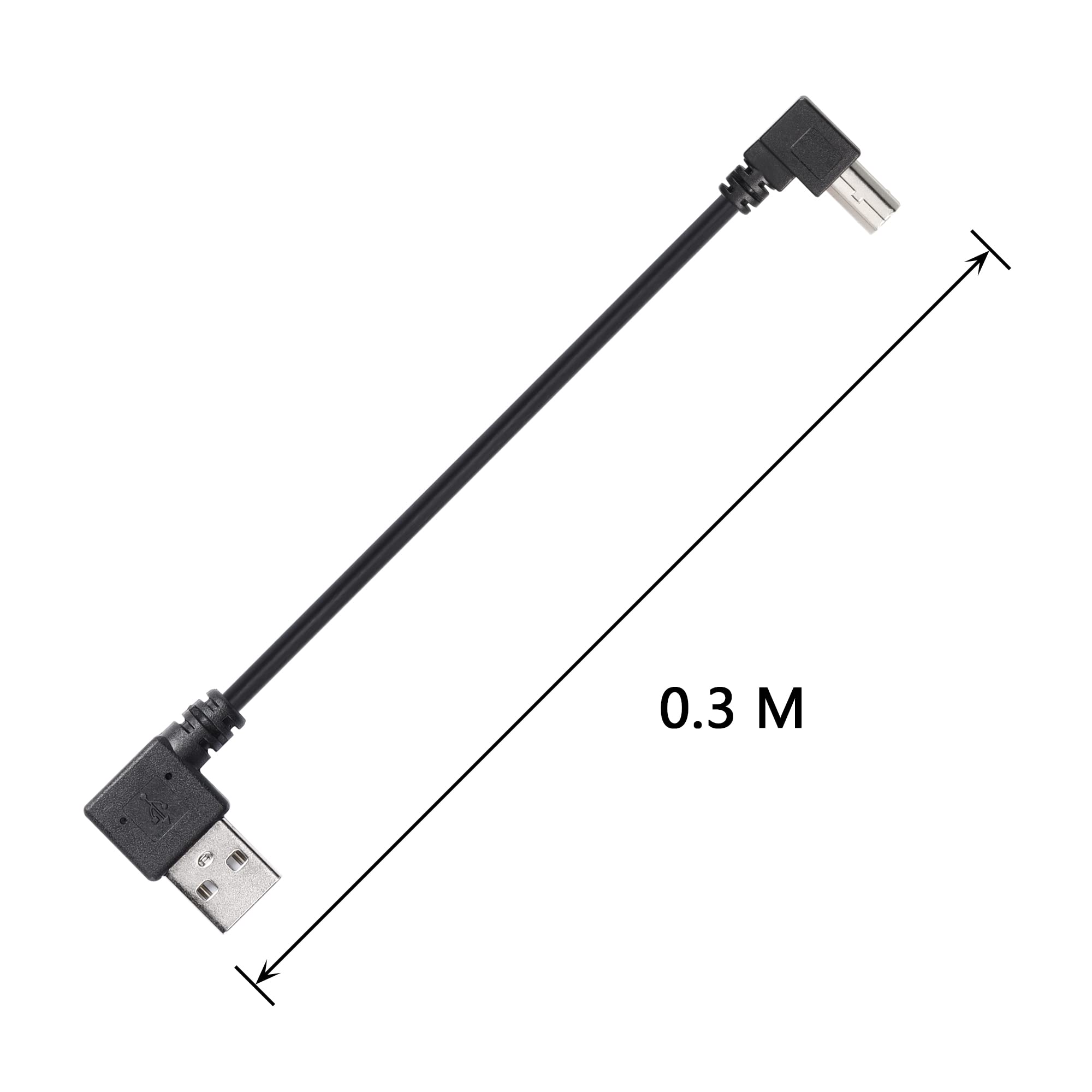 CERRXIAN 90 Degree USB A to B Cable Printer Cable, 1ft Left Angle USB 2.0 Type A Male to Right & Left Angle USB 2.0 Type B Male Scanner Cable(rl)