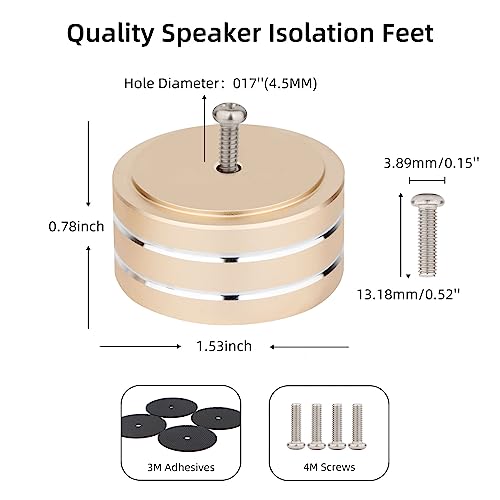 Monosaudio 4Pcs Speaker Isolation Feet Turntable Feet 40x20mm Turntable Audio Isolation feet Replacement with Non-Slip Rubber Rings for Speakers,Amps,Subwoofers,Home Theater,Turntable(Rose Gold)