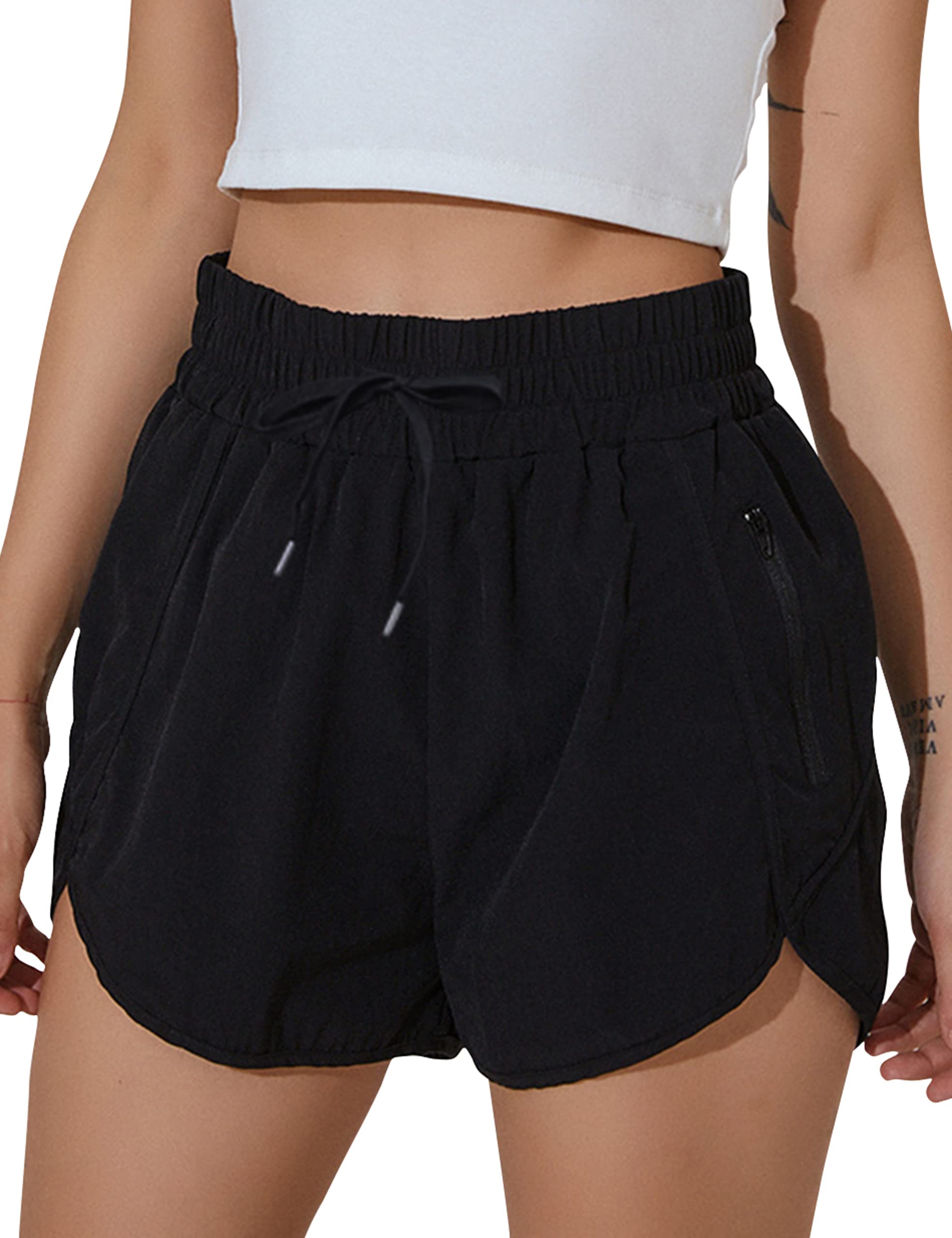 BMJL Women's Running Shorts Summer Athletic High Waisted Drawstring Causal Workout Sport Shorts with Pockets(S, Black)