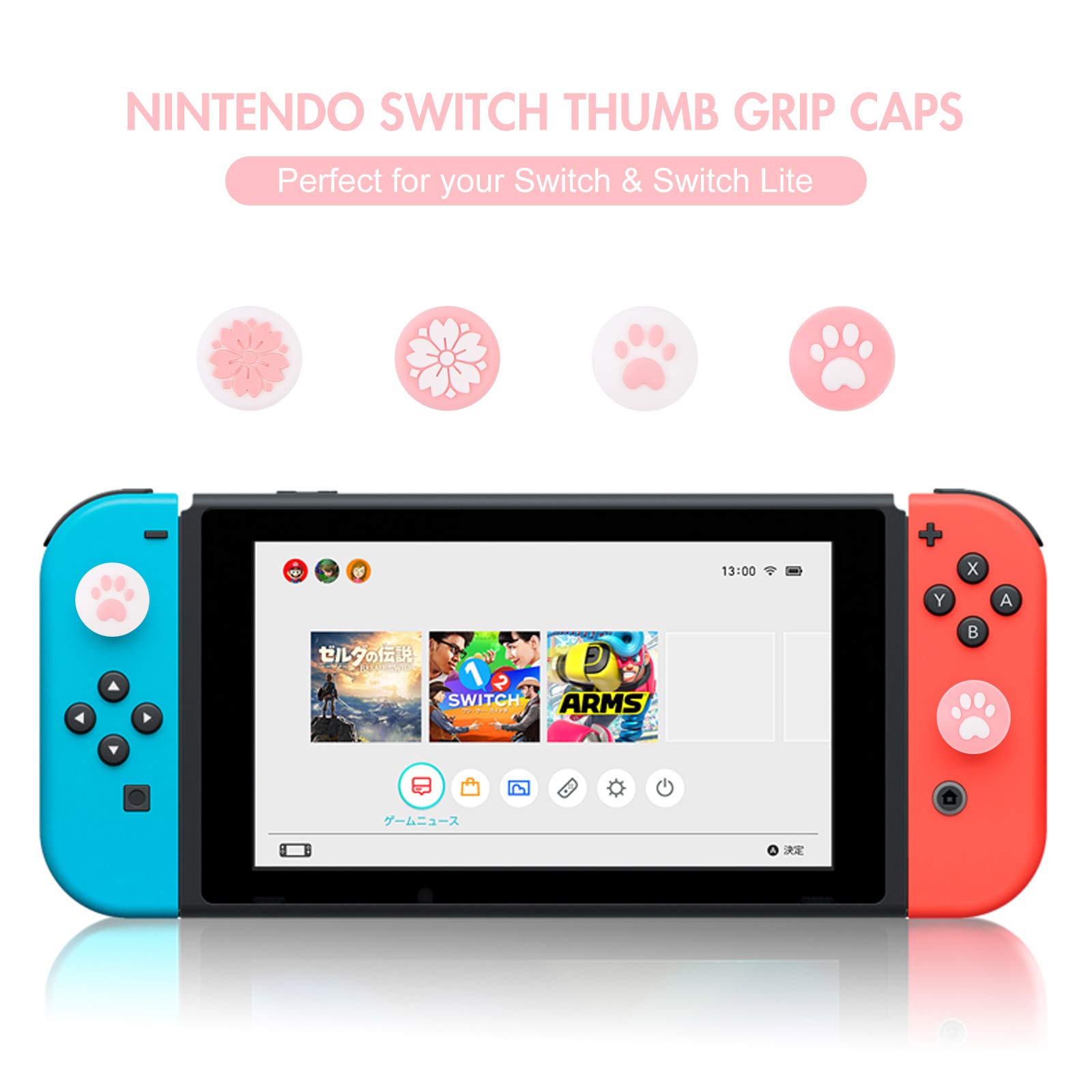 BENBO 8PCS Thumb Grip Caps, Cat Claw Design and Analog Sakura Grips Joystick Caps for Nintendo Switch & Switch Lite, Silicone Cover for Joy-Con Controller