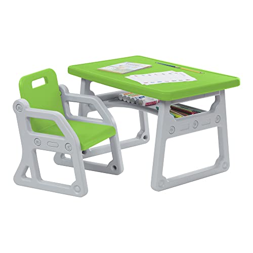 ECR4Kids Toddler Plus Desk and Chair, Kids Furniture, Grassy Green/Light Grey