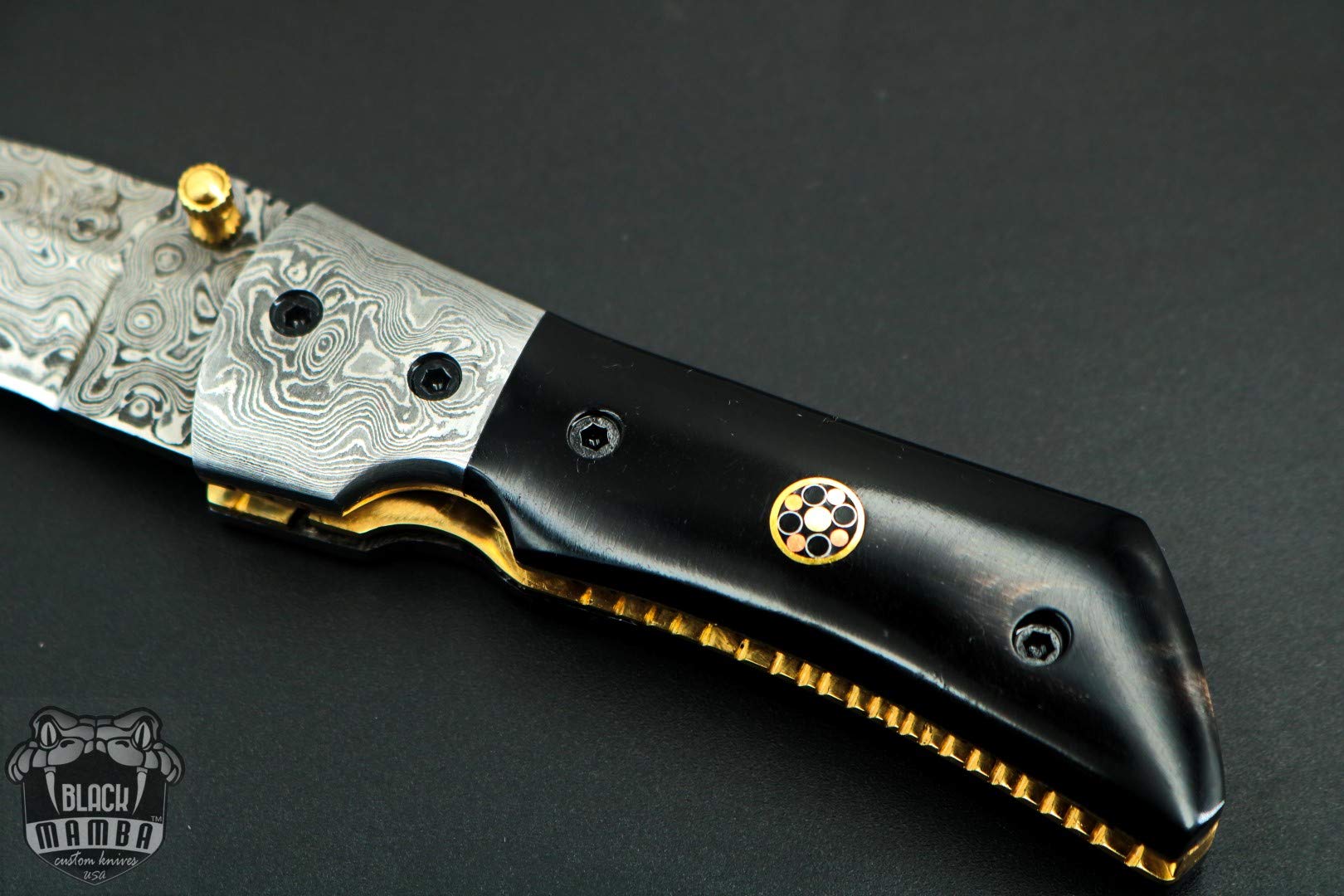 BLACK MAMBA KNIVES Damascus Pocket Knife with Clip, Folding Knife, Damascus Steel Folding Pocket Knife Folding Hunting Knife