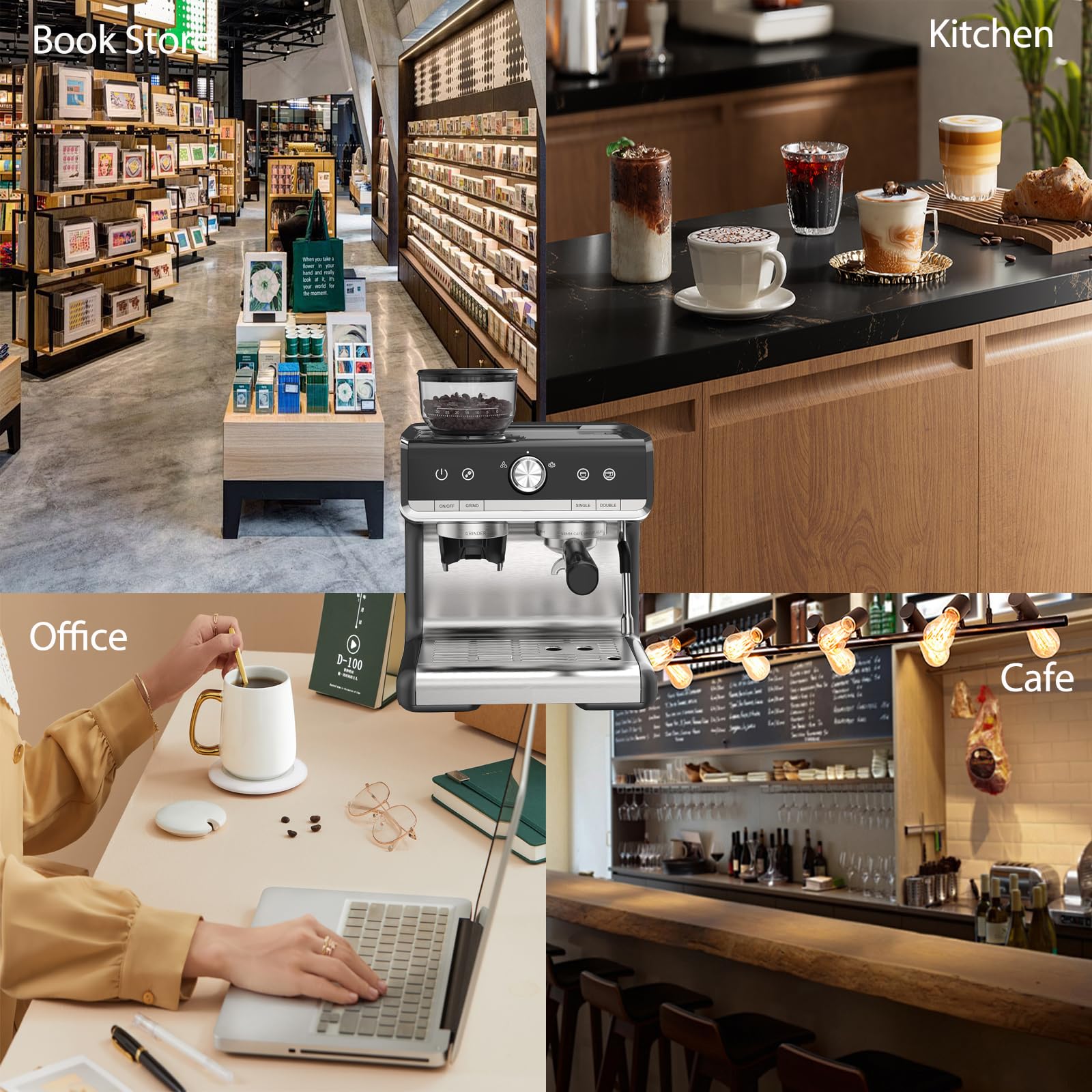 Espresso Machine With Grinder And Frother,20 BAR Professional Espresso Maker,Coffee Machine Espresso With Fast Heating System Making Cappuccino Latte for Home Office