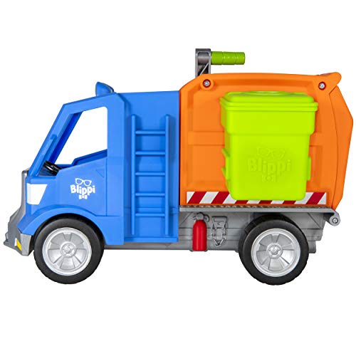 Blippi Recycling Truck - Includes Character Figure, Working Lever, 2 Trash Cubes, 2 Recycling Bins - Sing Along with Popular Catchphrases - Educational Toys for Kids - Amazon Exclusive