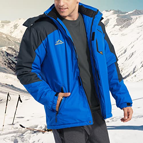 TACVASEN Men's Skiing Jacket with Hood Hiking Fishing Travel Fleece Jacket Parka Coat White, 2XL