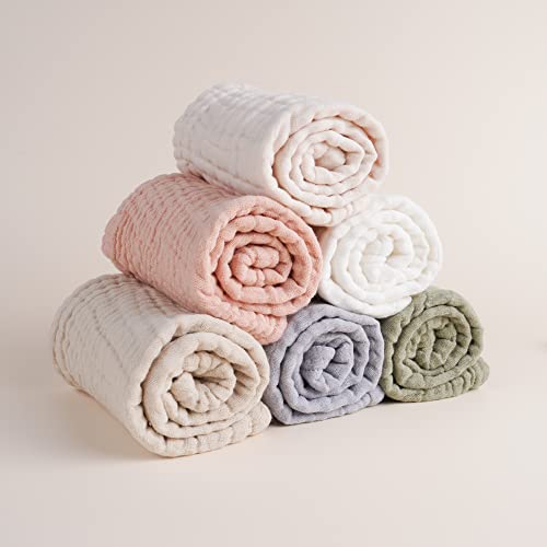 Konssy Muslin Baby Burp Cloths Sets for Unisex- 6 Pack Large 100% Cotton Burping Clothes for Newborn,Baby Girls and Boys