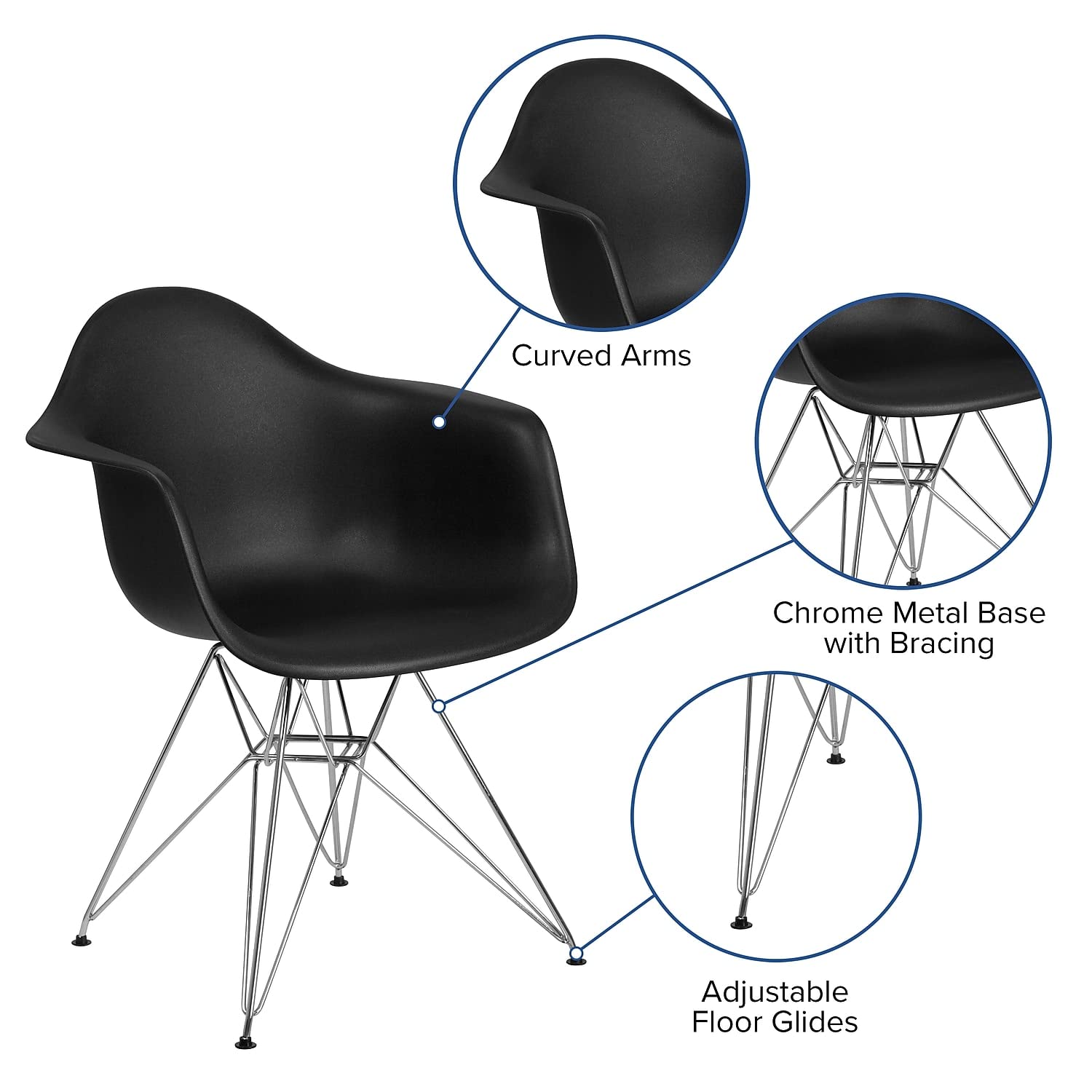 Flash Furniture 2 Pack Alonza Series Black Plastic Chair with Chrome Base