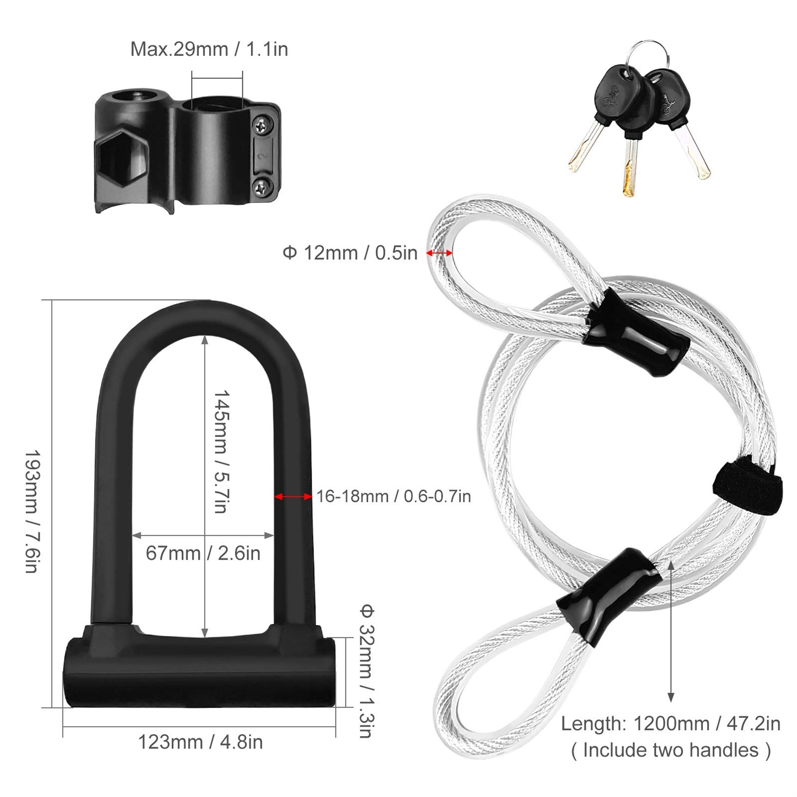 Bike U-Lock Bike Lock Heavy Duty Bicycle U Lock Secure Lock with Mounting Bracket Bicycle Cycling Locks U-Lock (Color : Lock Set)