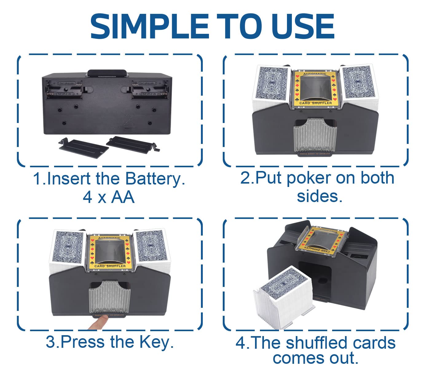 TAAVOP Card Shuffler 2-4 Deck Automatic, Battery-Operated Electric Card Shuffler Machine for UNO/Poker/Playing Card