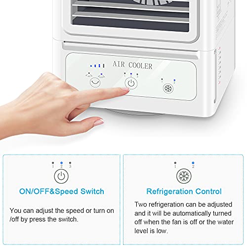 Portable Air Conditioner Fan with 3 Wind Speeds,Rechargeable Battery Operated 60&120 Degree Auto Oscillation Personal Air Cooler,Quite Ice Cooler Fan