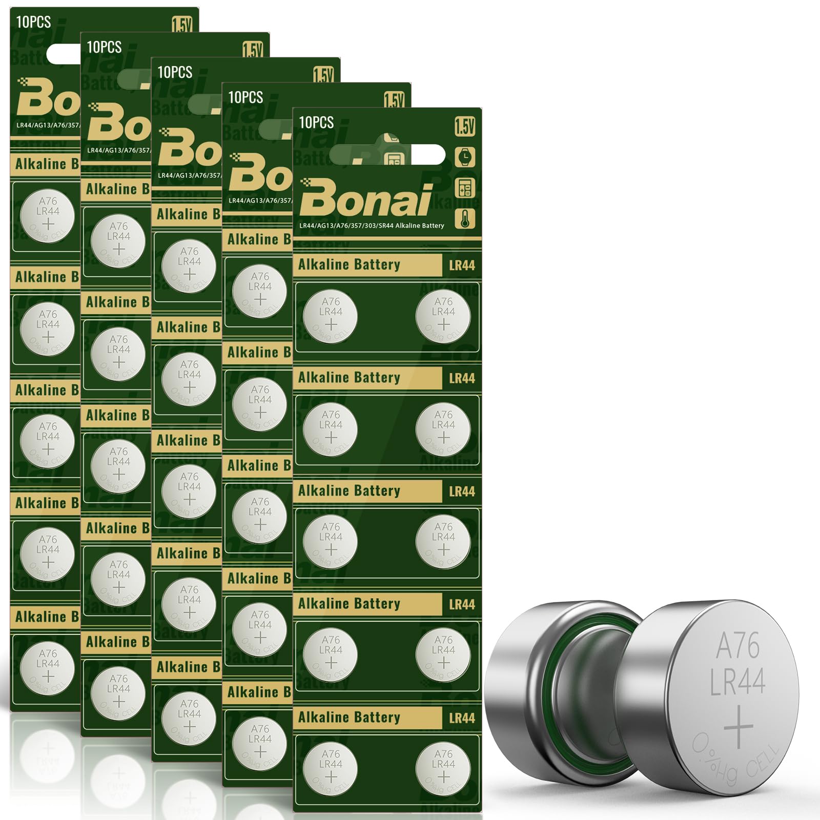 BONAI LR44 AG13 Batteries 1.5v Button Cell Battery 50 Count, A76 357/303 L1154f SR44 Battery High Capacity Packaging Upgradeā¦
