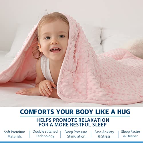 Huloo Sleep Kids Weighted Blanket Twin 7lbs (41"×60",Pink) Breathable Soft Minky Weighted Throw Blanket for All Season,Heavy Blanket with Premium Glass Beads