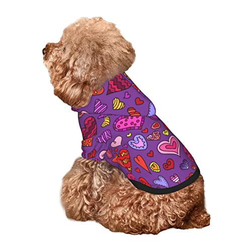 Dog Puppy Hoodies Valentine's Day Rainbow Hearts Sweatshirt Pet Hooded Coat Jackets Apparel for Small Dogs Small
