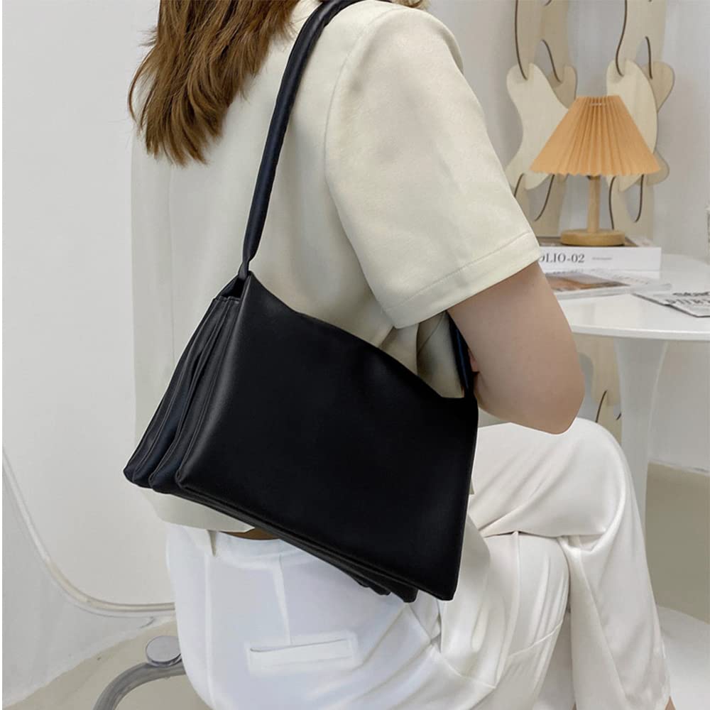 Buwico shoulder bag for Women，Cute Hobo Mini Clutch Purse, Classic Shoulder Purse with Vegan Leather (Black)