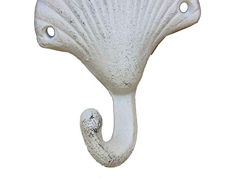 Whitewashed Cast Iron Seashell Hook- Nautical Wall Hook- Seashell Decoration
