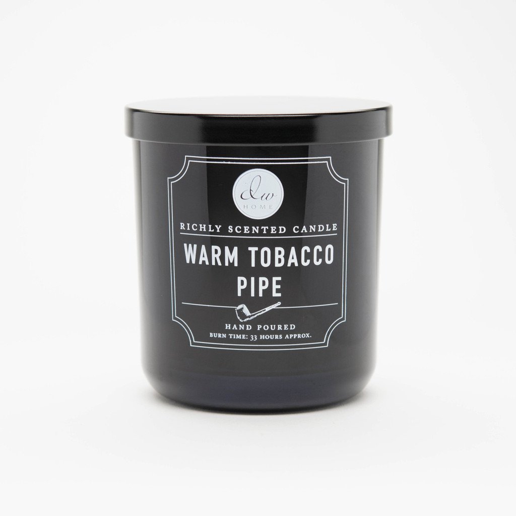 DW Home Warm Tobacco Pipe Scented Candle in Medium Black Jar with Lid Single Wick