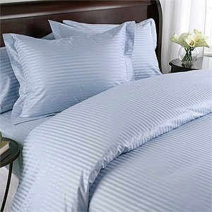 Egyptian Cotton 800 Thread Count 3 - Pc Sateen Stripe Duvet Cover Light Blue - Queen. by Vanessa Collection