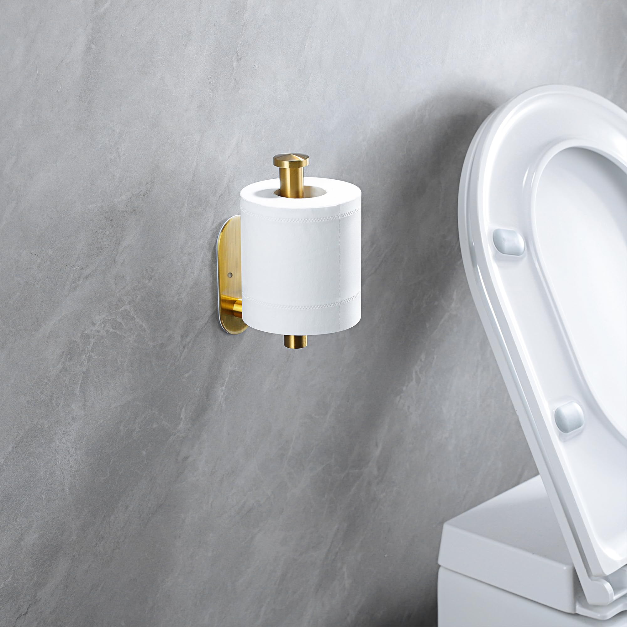 YIGII Adhesive Toilet Paper Holder - Brushed Brass Toilet Roll Holder Stick on Wall for Bathroom, SUS 304 Stainless Steel