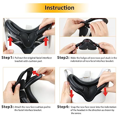 Face Cover Pad and Facial Interface Bracket for Oculus/Meta Quest 2 VR Accessories with Anti-Leakage Nose Pad
