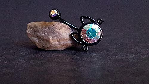 Blackline Cat Face Silhouette Non Dangle 316L Colorline Steel Freedom Fashion Belly Button Ring (Sold Individually)