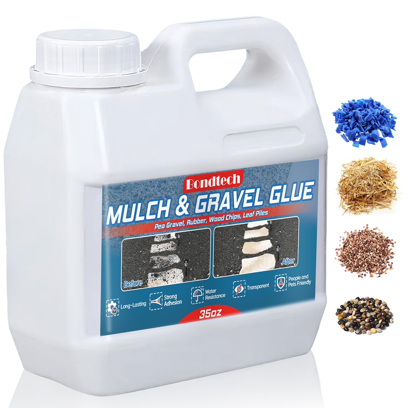 Bondtech Mulch Glue 35oz, Gravel Glue, Concentrate Mulch & Gravel Glue for Landscaping, Transparent Gravel Glue for Rocks, Landscaping Pea Gravel, Bark, Leaf, Stones & Rubber, white, SSJ-003