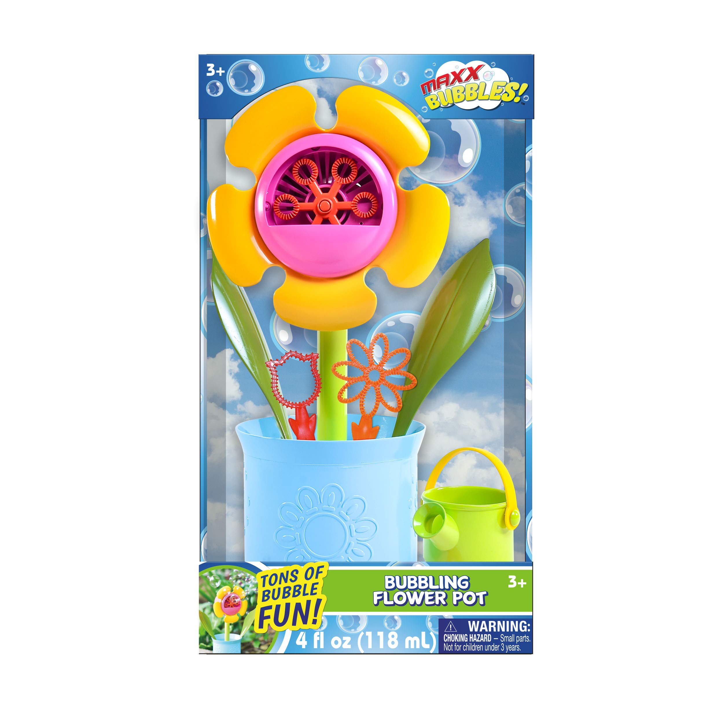 Maxx Bubbles 14" Flower Pot Includes 4oz Bubble Solution, 4 Wands and Watering Can, Botanical Collection, Outdoor Bubble Machine Maker, Great Gift and Decoration for Birthday, Bridal and Shower