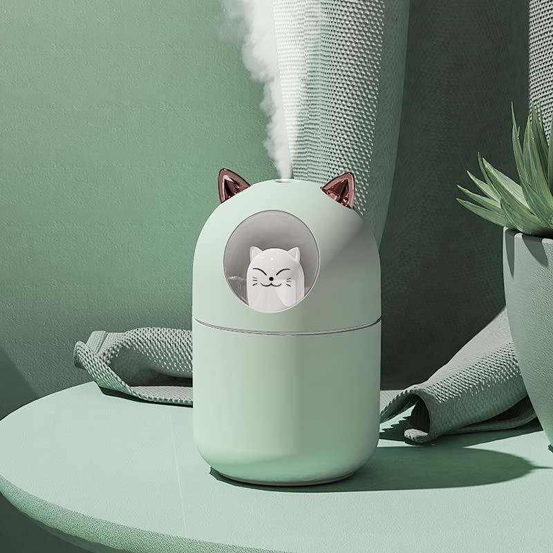 Portable Small Humidifier, 300ml Mini Cool Mist Humidifier with Night Light, USB Personal Humidifier Auto Shut-Off, Ultra-Quiet, 2 Spray Modes, Suitable for Home Office Travel(green)