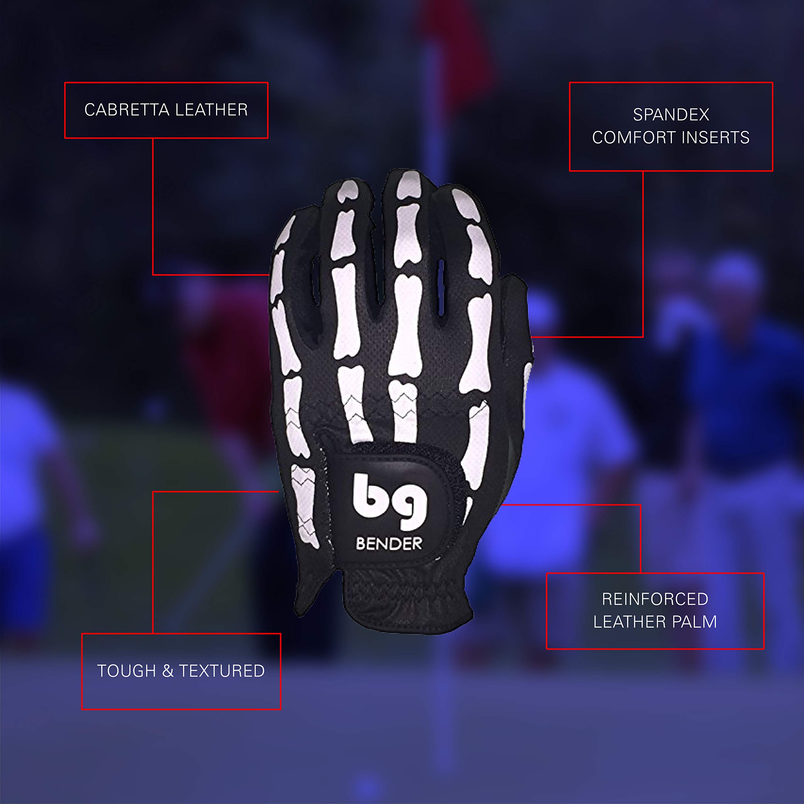 Bender Gloves Mesh Golf Gloves for Women, Cabretta Leather, Easy-Grip Worn on Right Hand (Black Bones, Medium)