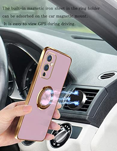 Jancyu Compatible with Oneplus 9Case(Not for Oneplus 9 Pro), Phone Case for Oneplus 9 with Ring Holder, 360 Degrees Protective Silicone Magnetic Car Holder (Purple)